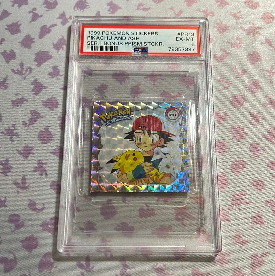 PSA 6 - Pikachu and Ash - Pokemon Stickers - Ser. 1 Bonus Prism Sticke ...